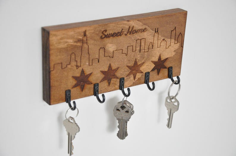 Sweet Home Chicago Skyline Wood Key Holder - Etsy