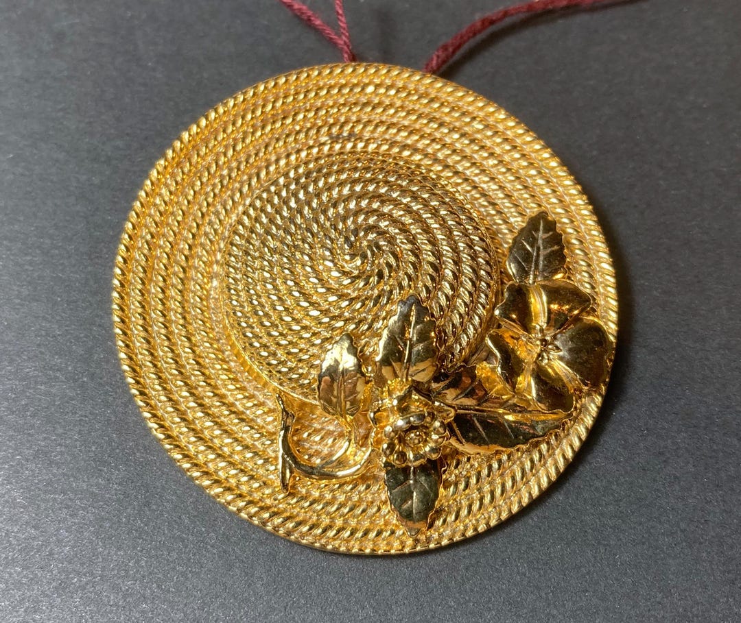 Vintage Straw Hat Brooch. Large, Gold Pin. Beautiful Item. - Etsy