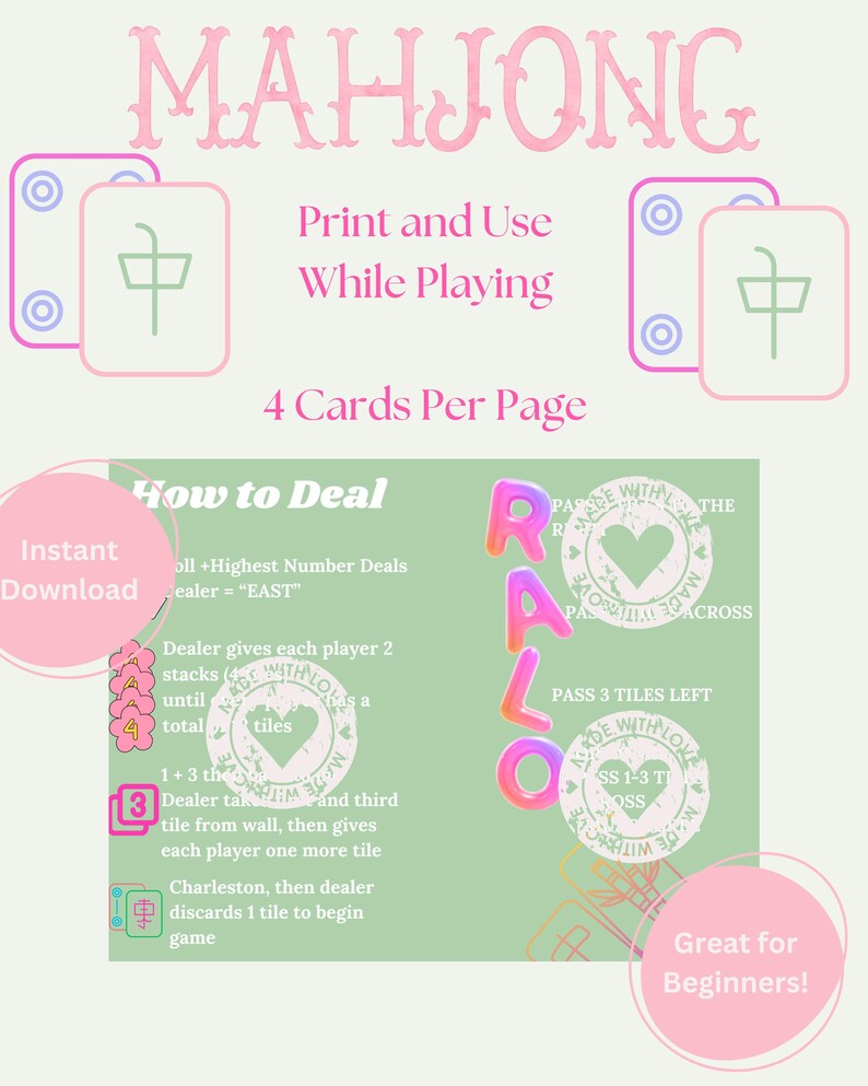 Mahjong Cheat Sheet, How to Deal & Charleston (PDF) - Etsy