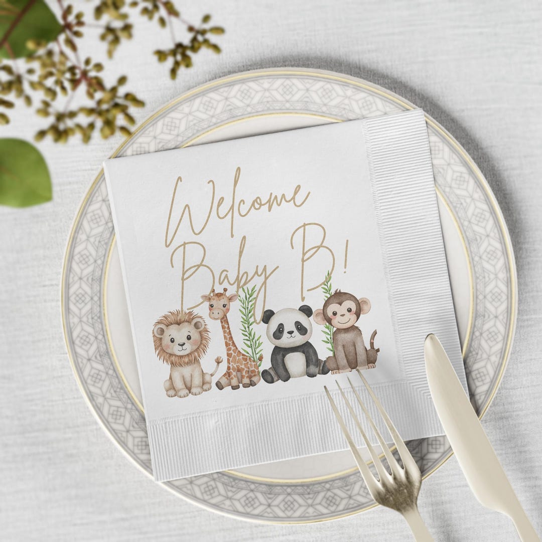 Safari Baby Shower Napkins|jungle Animalthemed Napkins, Personalized ...