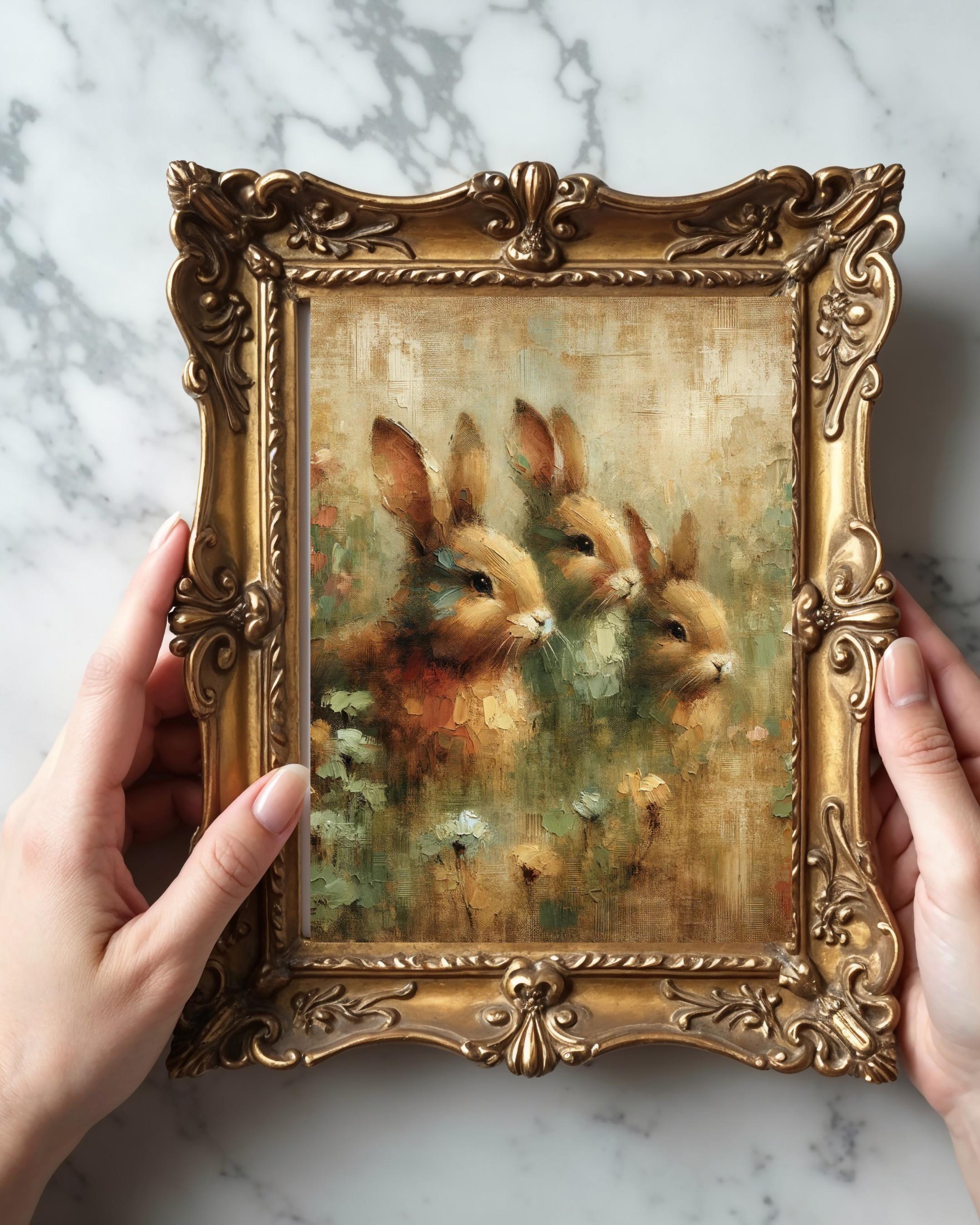 Muted Rabbits in Spring Print Vintage Style Bunny Wall Art | Cozy ...