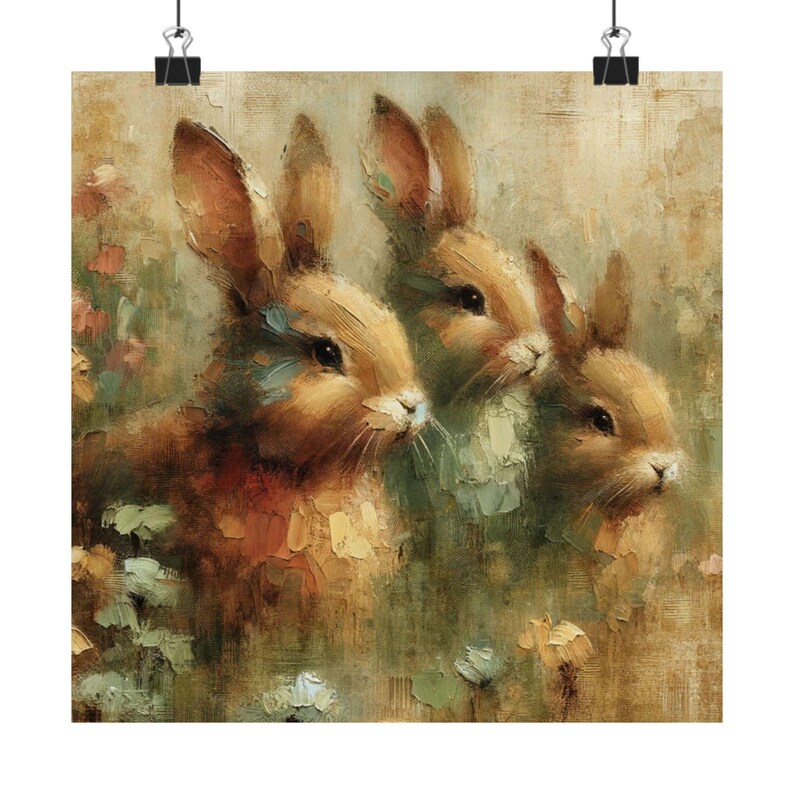Muted Rabbits in Spring Print Vintage Style Bunny Wall Art | Cozy ...