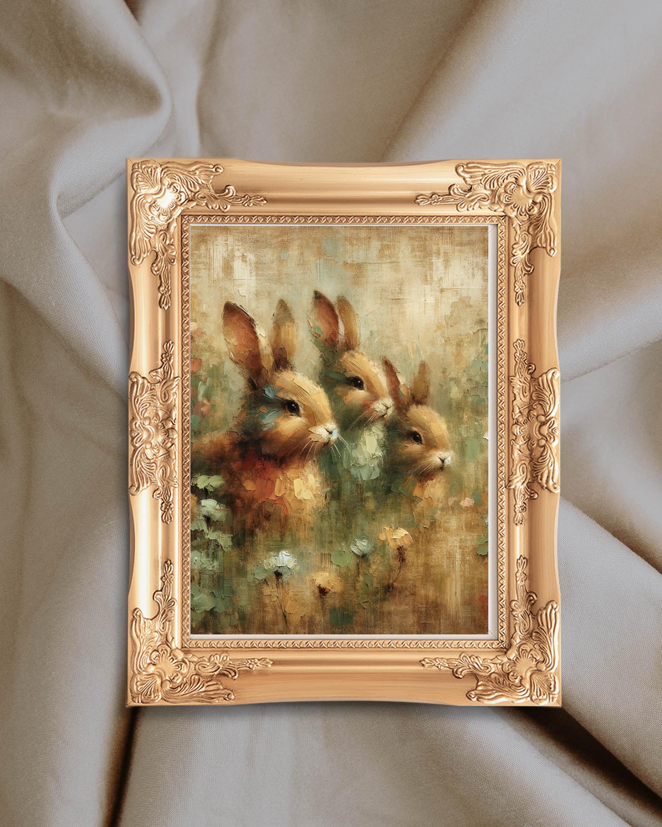 Muted Rabbits in Spring Print Vintage Style Bunny Wall Art | Cozy ...