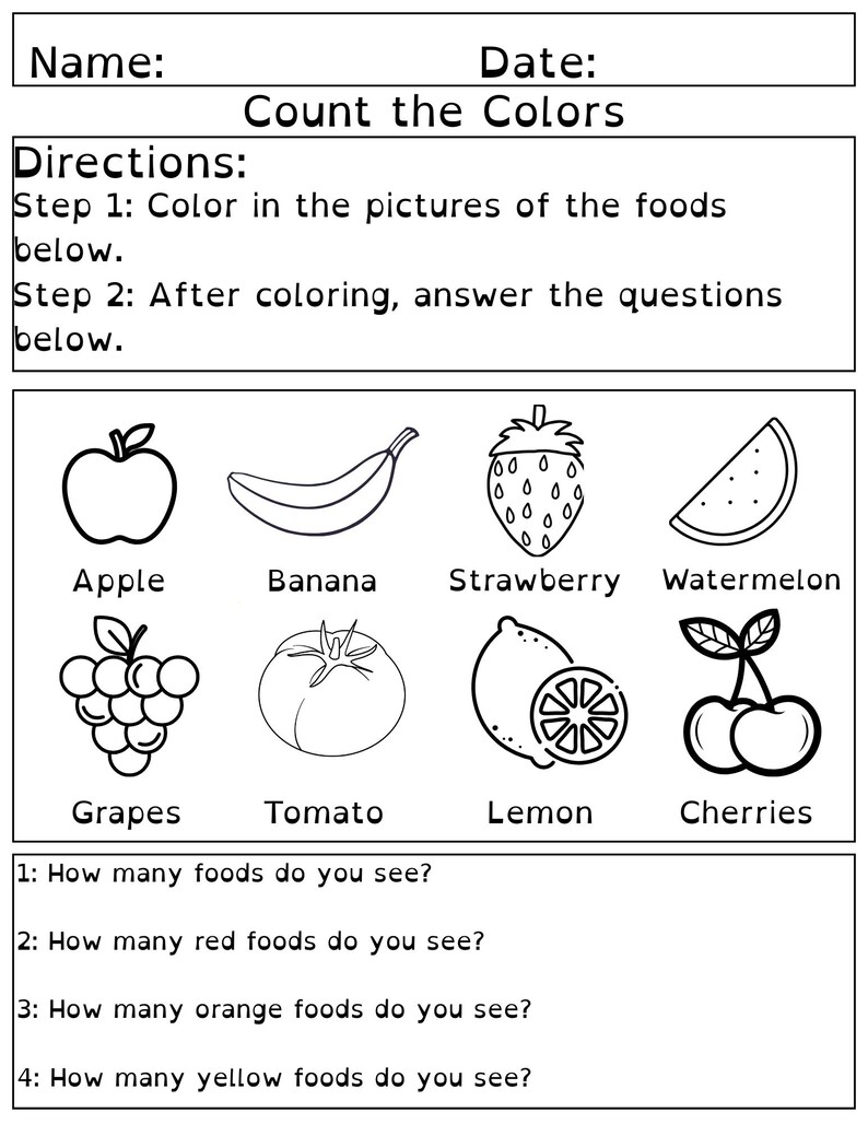Count the Colors Worksheet - Etsy