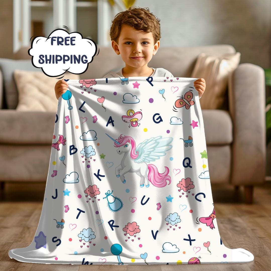 Kids ABC Learning Alphabet Blanket, Educational Children's Soft Throw ...