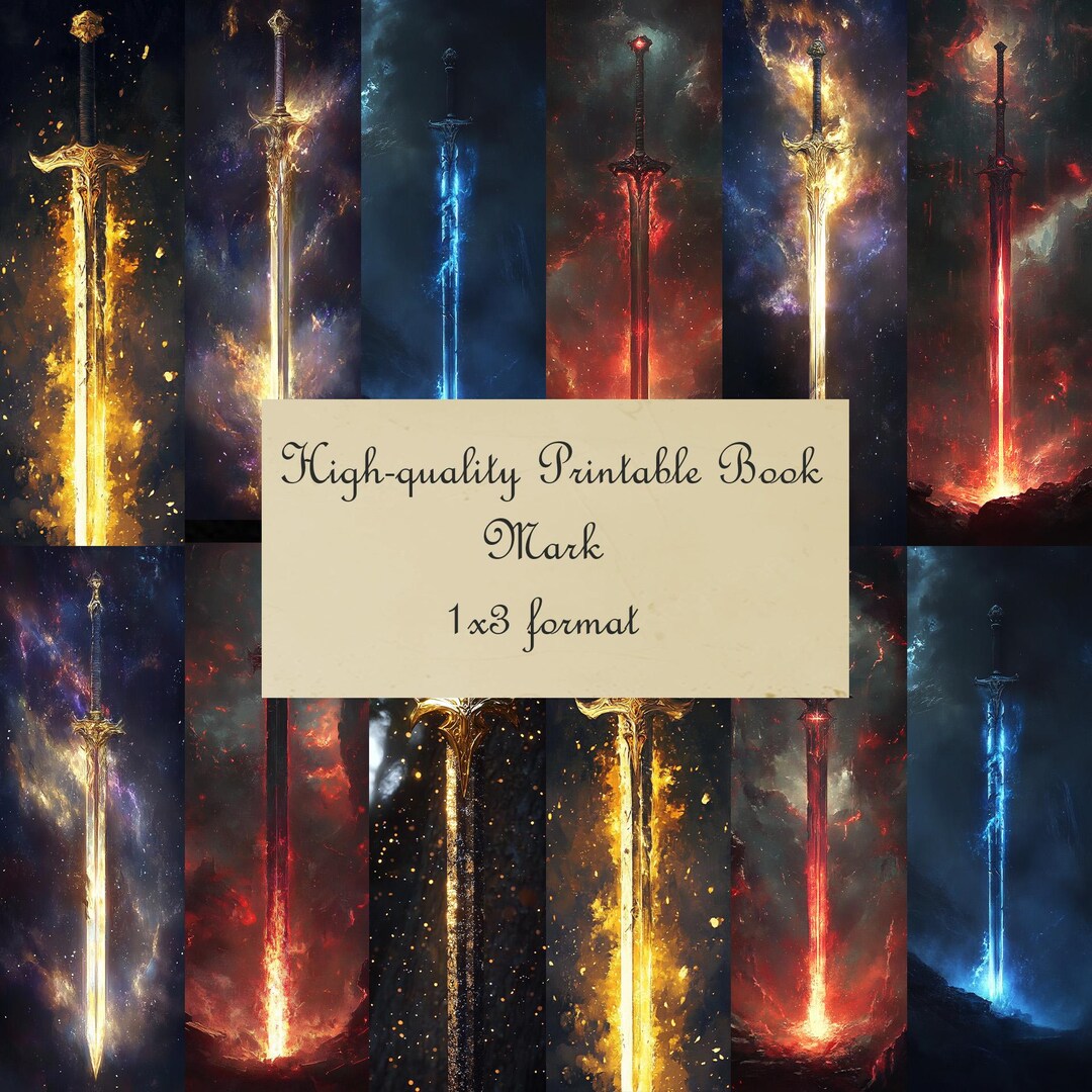 Sword Bookmarks (10 Bookmarks), Sword Theme, Printable Decorative ...