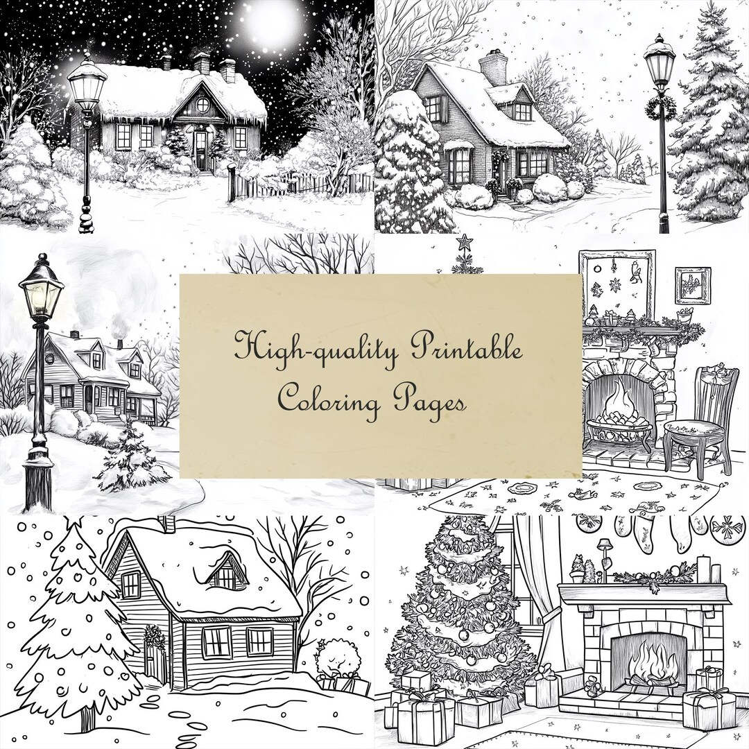 Cozy Winter Landscape Printable Coloring Book (16 JPG), Activities for ...