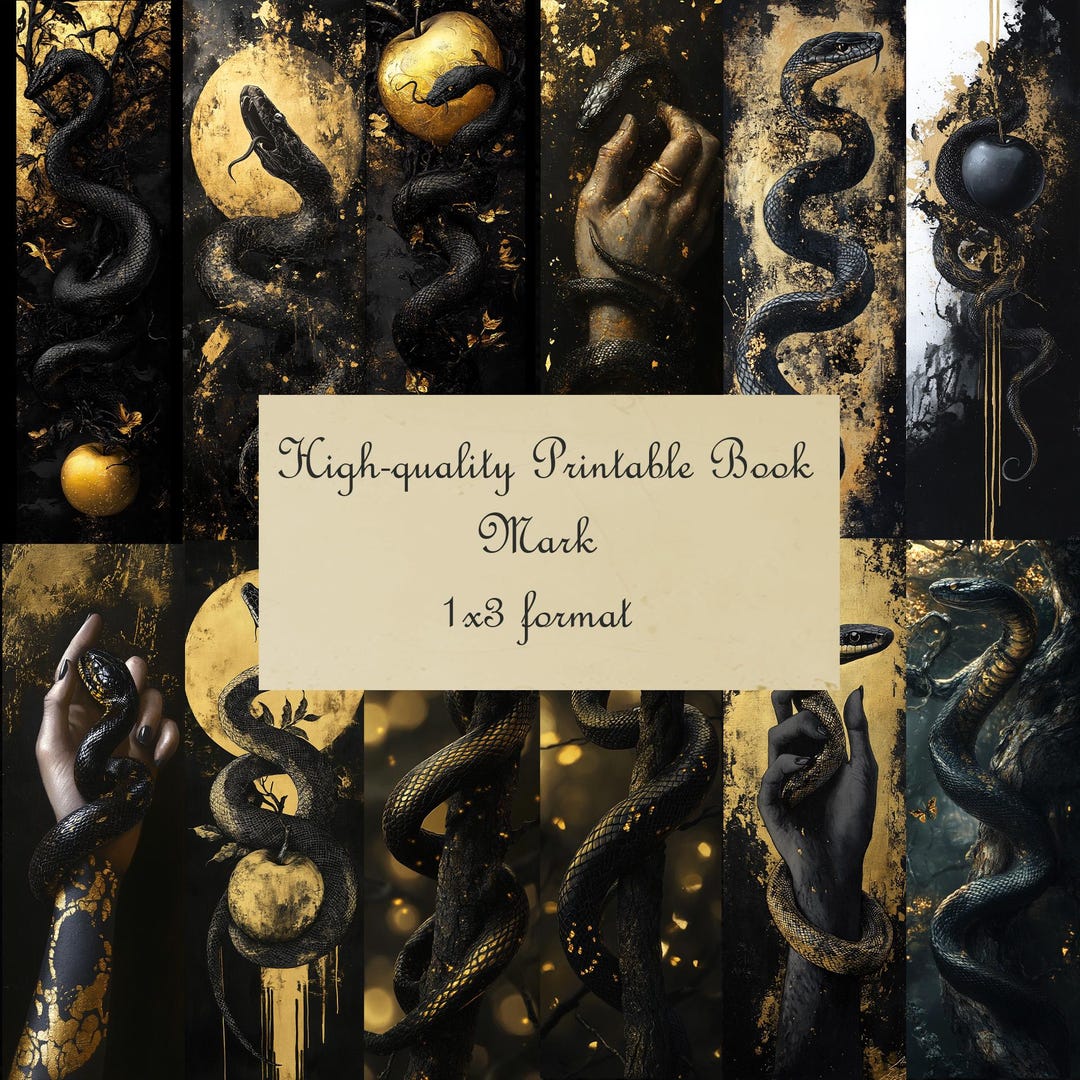 Snake Bookmarks (14 Bookmarks), Snake Theme, Black and Gold, Printable ...