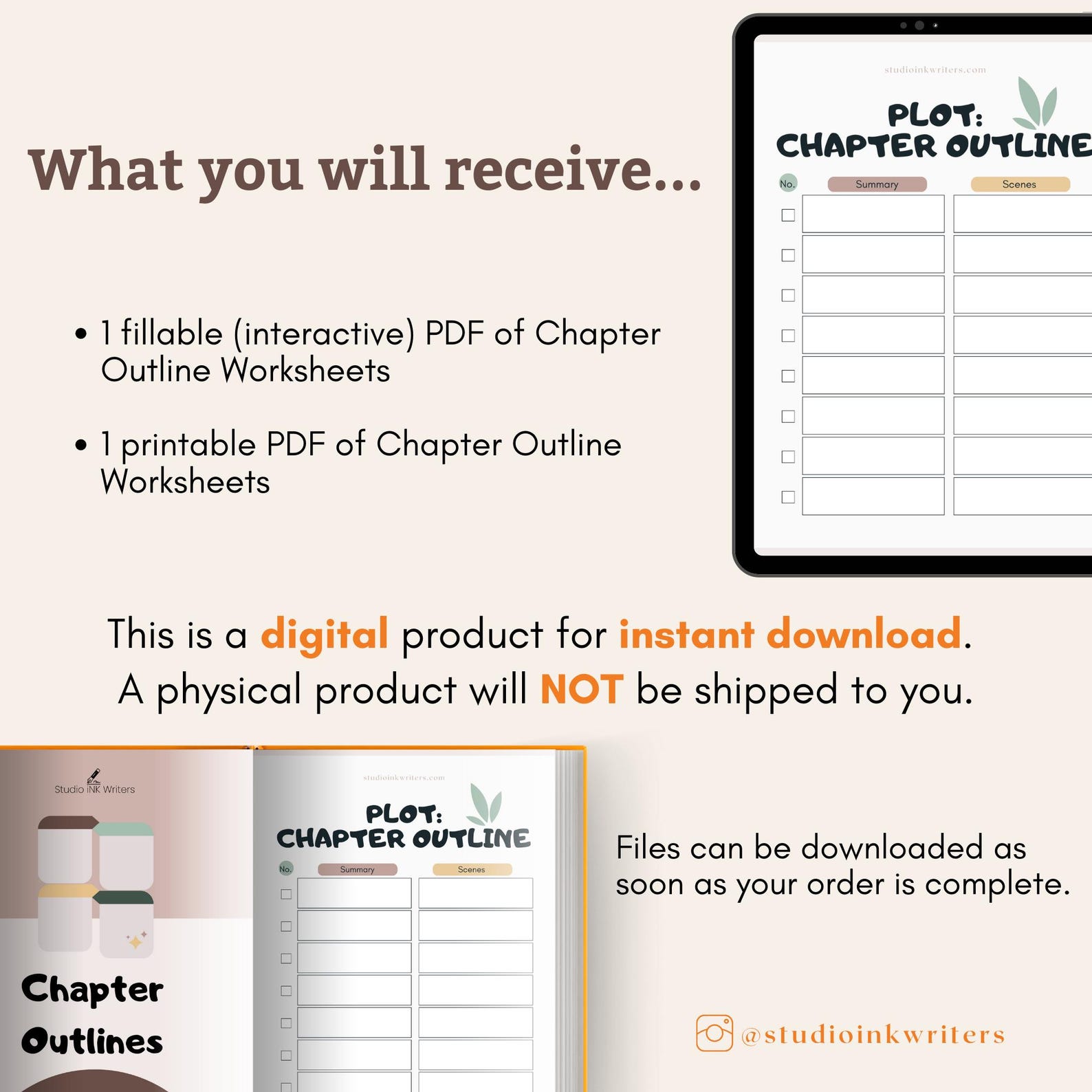 Chapter Outline Template for Writers, Fillable and Printable PDF ...
