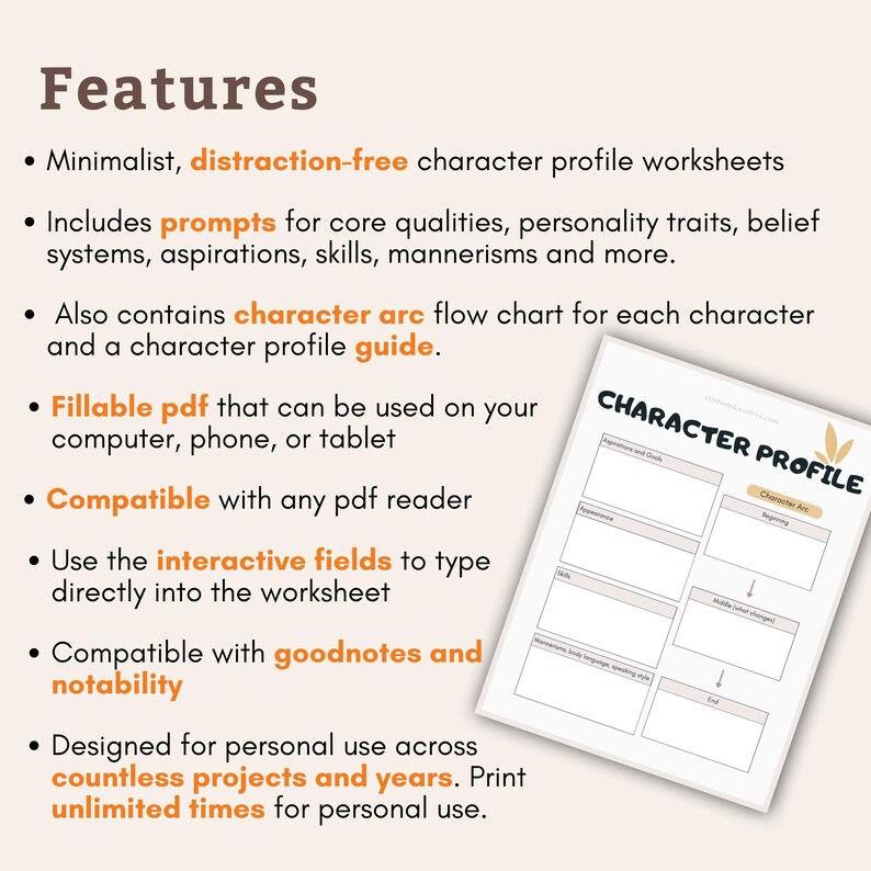 Character Profile Worksheets for Writers, Fillable & Printable PDF ...