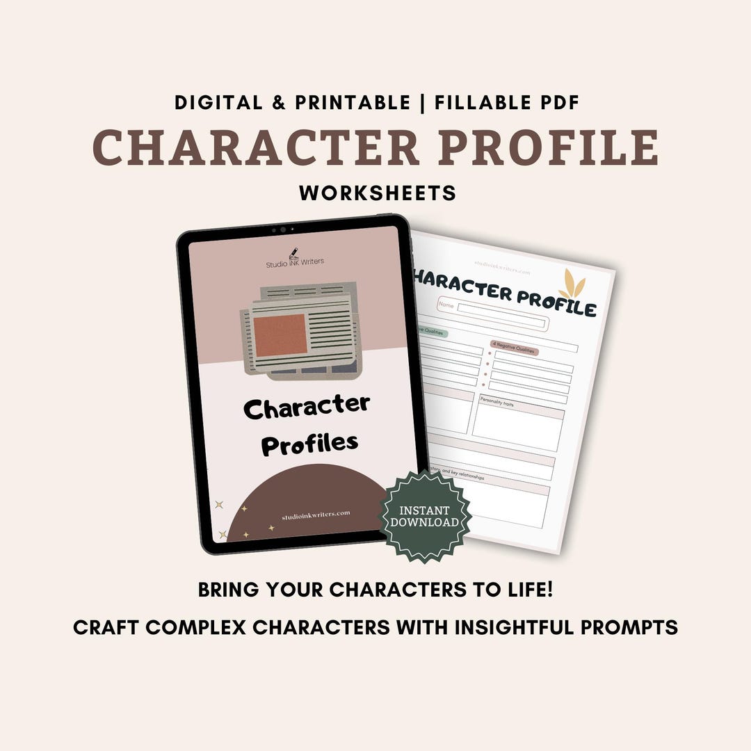 Character Profile Worksheets for Writers, Fillable & Printable PDF ...