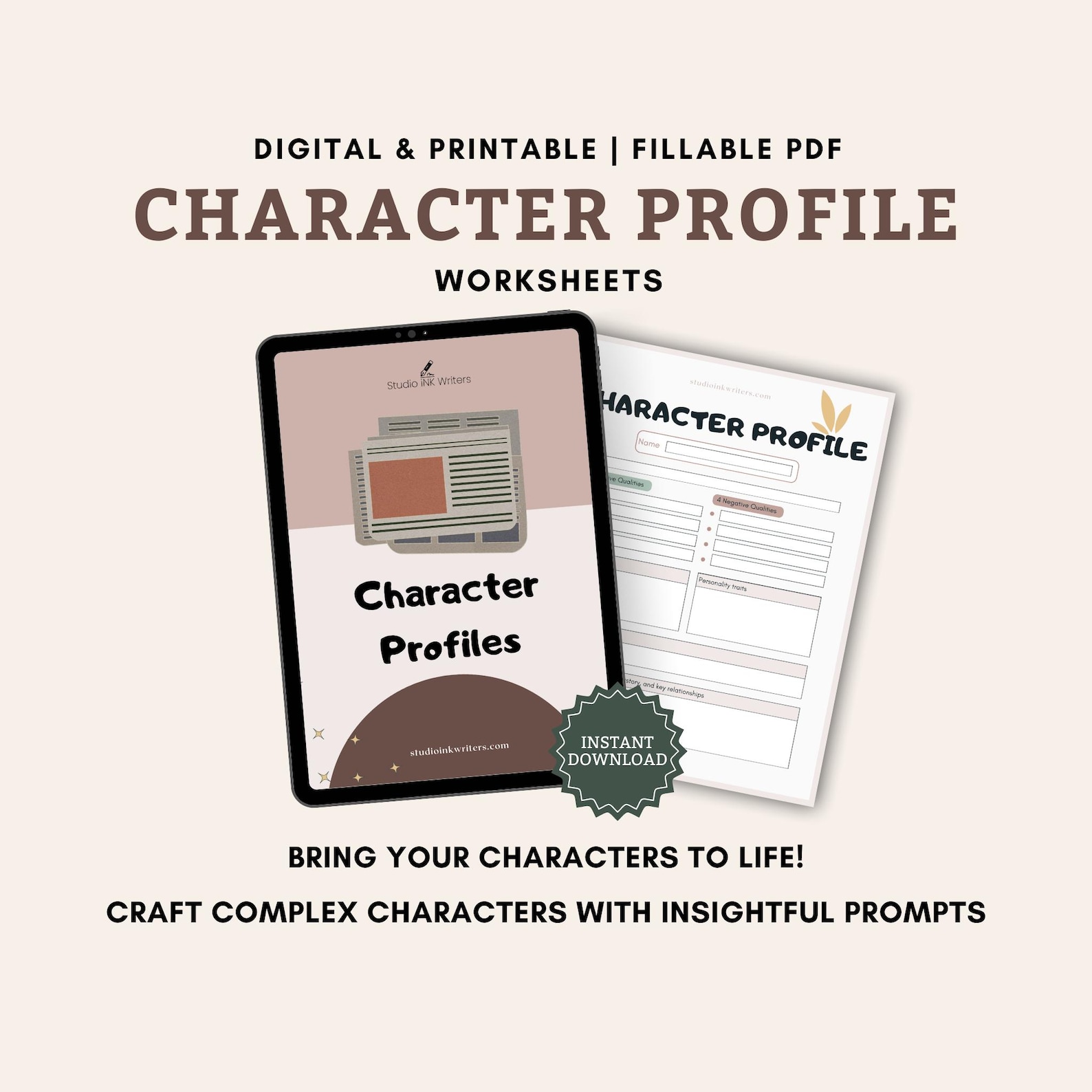 Character Profile Worksheets for Writers, Fillable & Printable PDF ...