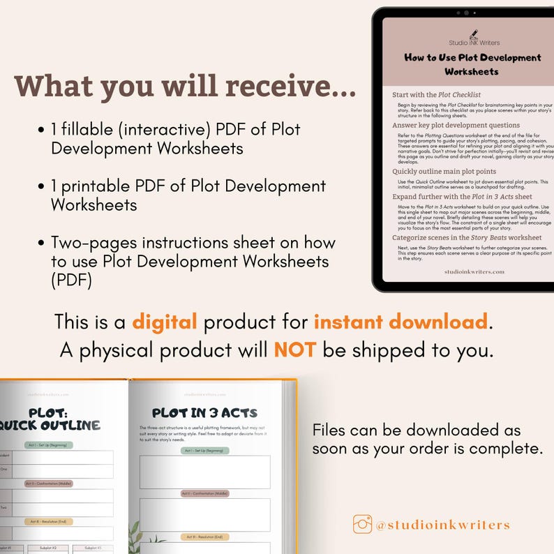Plot Development Worksheets for Writers, Fillable & Printable PDF | Digital Novel Plotting Guide ...