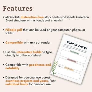 Story Beats Worksheets for Writers, Fillable & Printable | Plotting ...