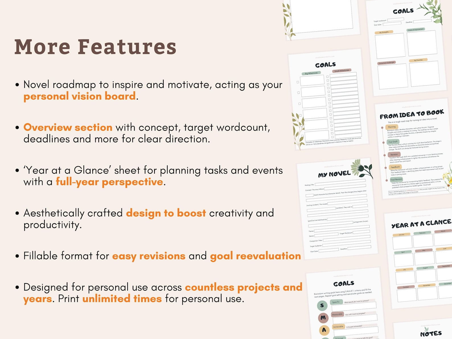 Project Roadmap Worksheets for Writers | Interactive & Printable Yearly ...