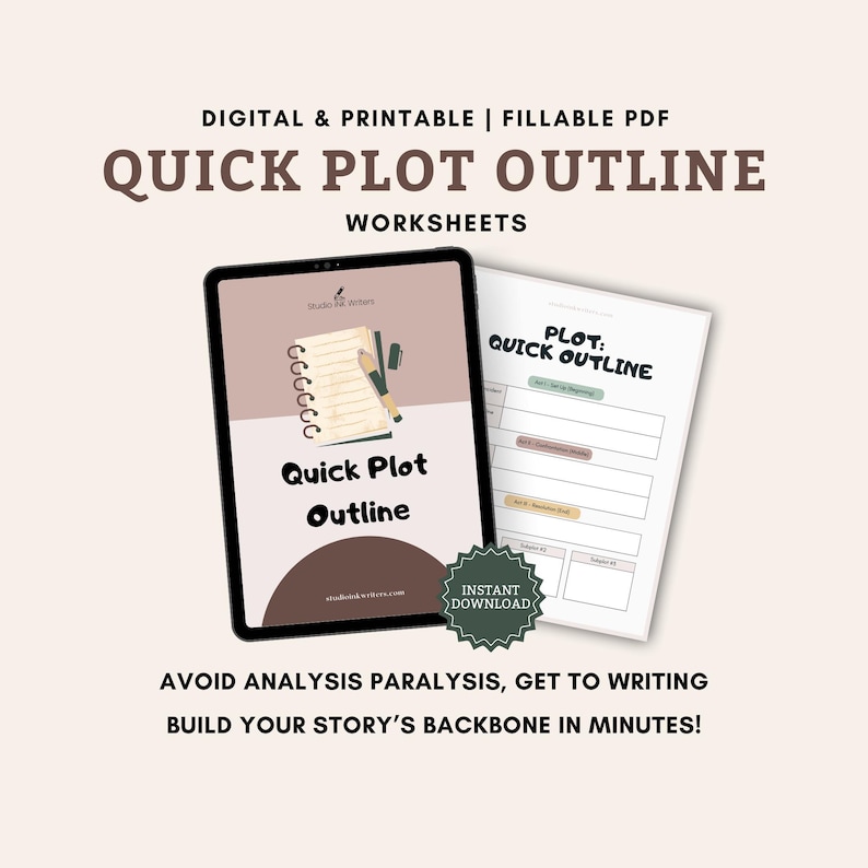 Quick Plot Outline Worksheets for Writers, Fillable & Printable ...