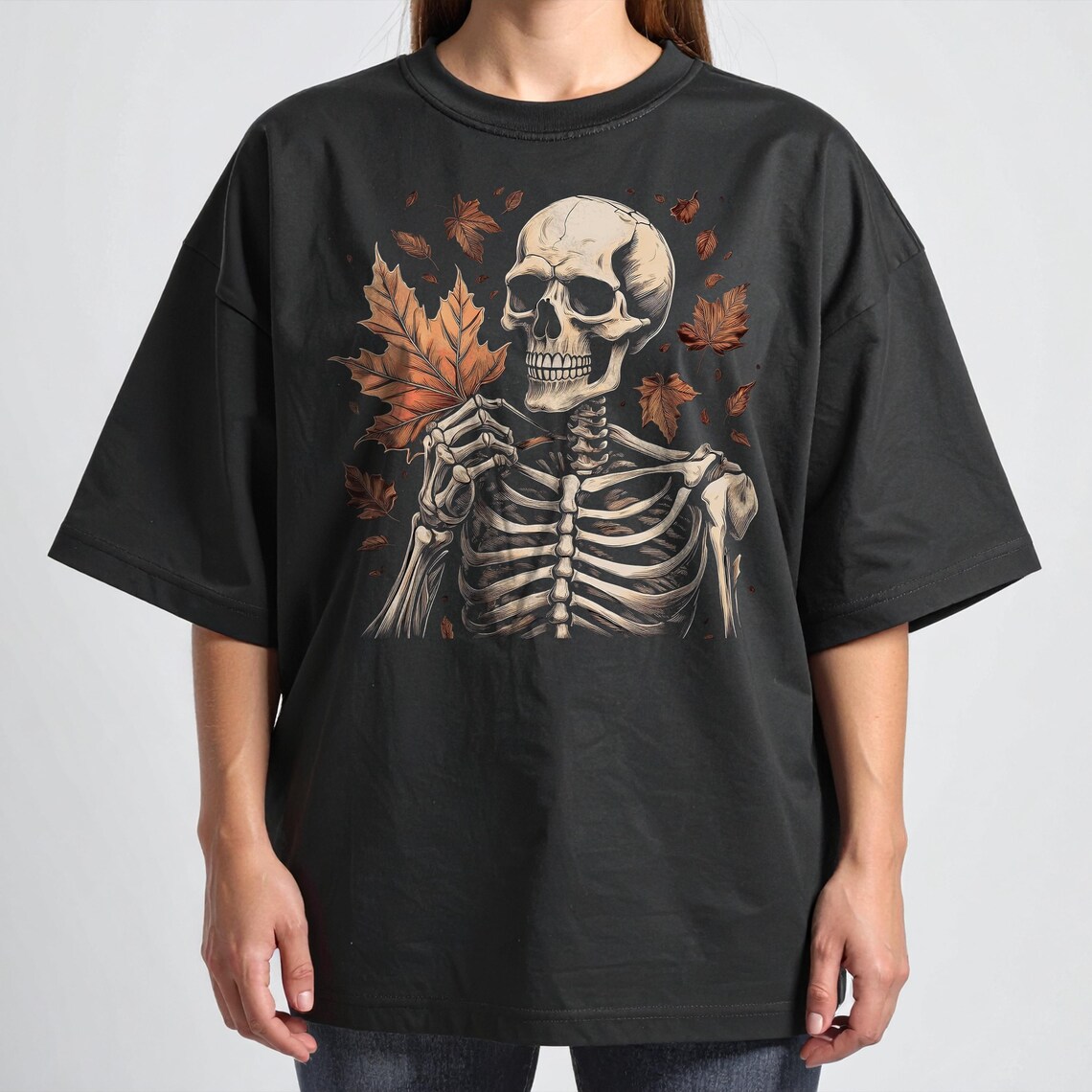 Autumn Skeleton PNG: Vintage Halloween Skull Clipart (digital Download ...
