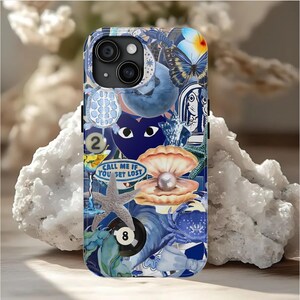 Artistic Ocean Blue iPhone Case With Abstract Starfish, Pearl Shell ...