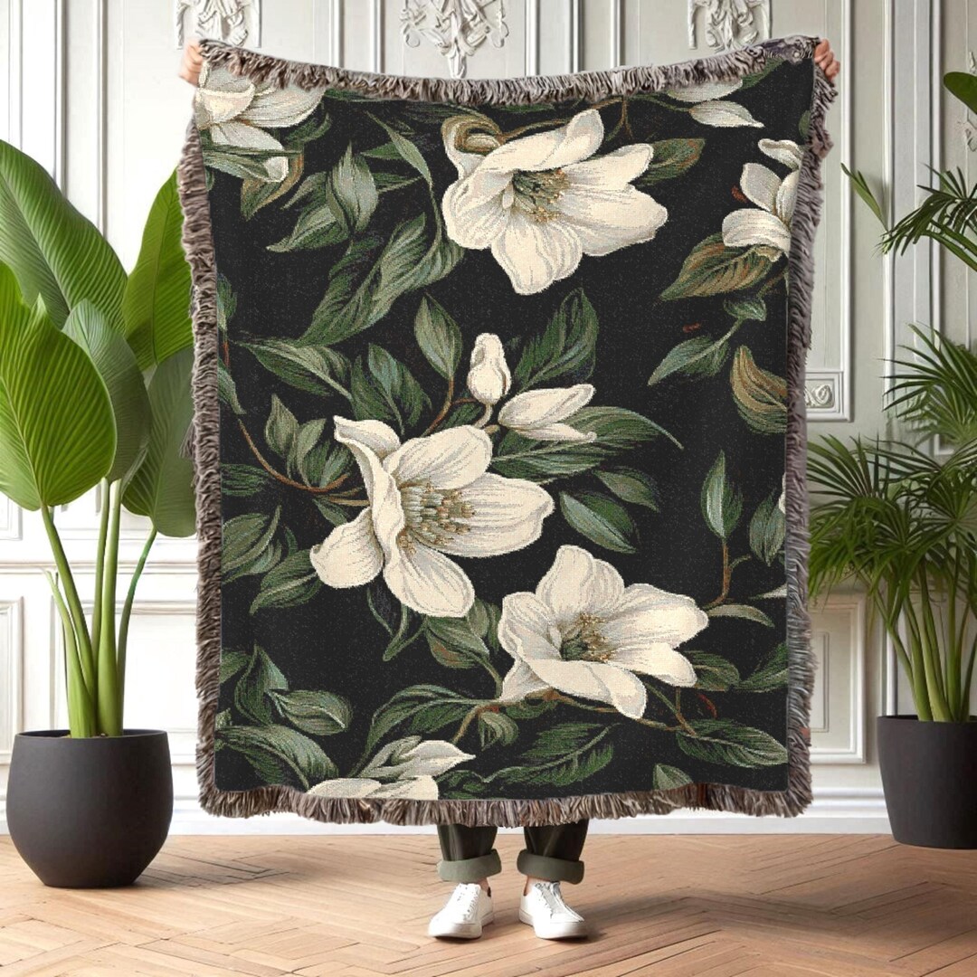 Cottagecore Floral Woven Blanket, Botanical Throw Blanket, Forest Woven ...