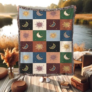 Sun and Moon Throw Blanket, Boho Sun and Moon Woven Blanket, Vintage ...