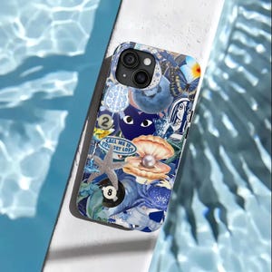 Artistic Ocean Blue iPhone Case With Abstract Starfish, Pearl Shell ...