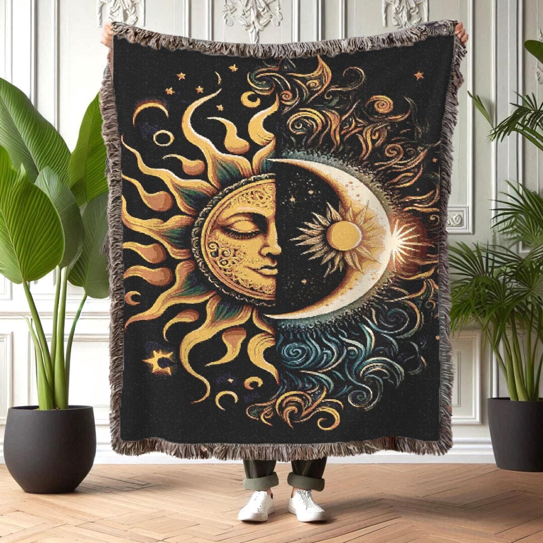Celestial Sun and Moon Blanket, Boho Sun & Moon Tapestry, 100% Cotton ...