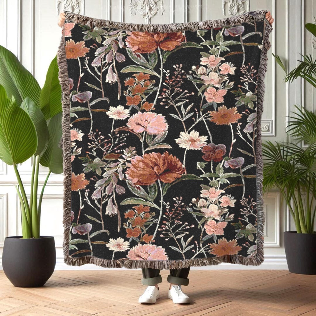 Cottagecore Floral Woven Blanket, Floral Blanket, Flower Tapestry ...