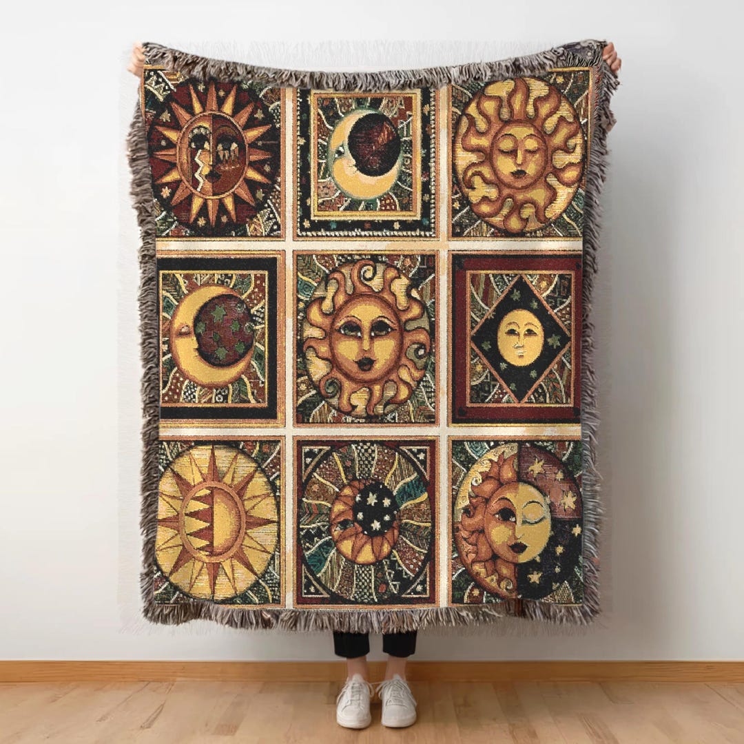 Sun and Moon Throw Blanket, Boho Sun and Moon Woven Blanket, Vintage ...