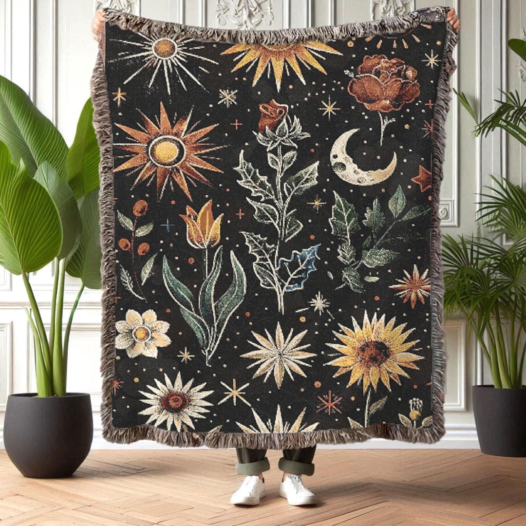 Cottagecore Forest Cotton Woven Blanket: Boho Floral Throw - Etsy