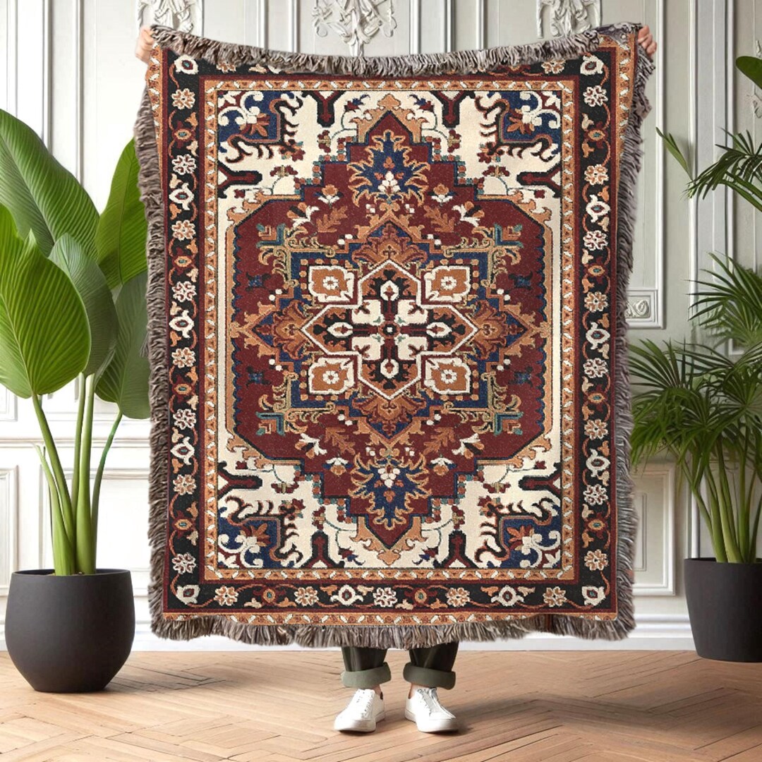 Boho Persian Throw Blanket: Cotton Woven Mandala Tapestry - Etsy