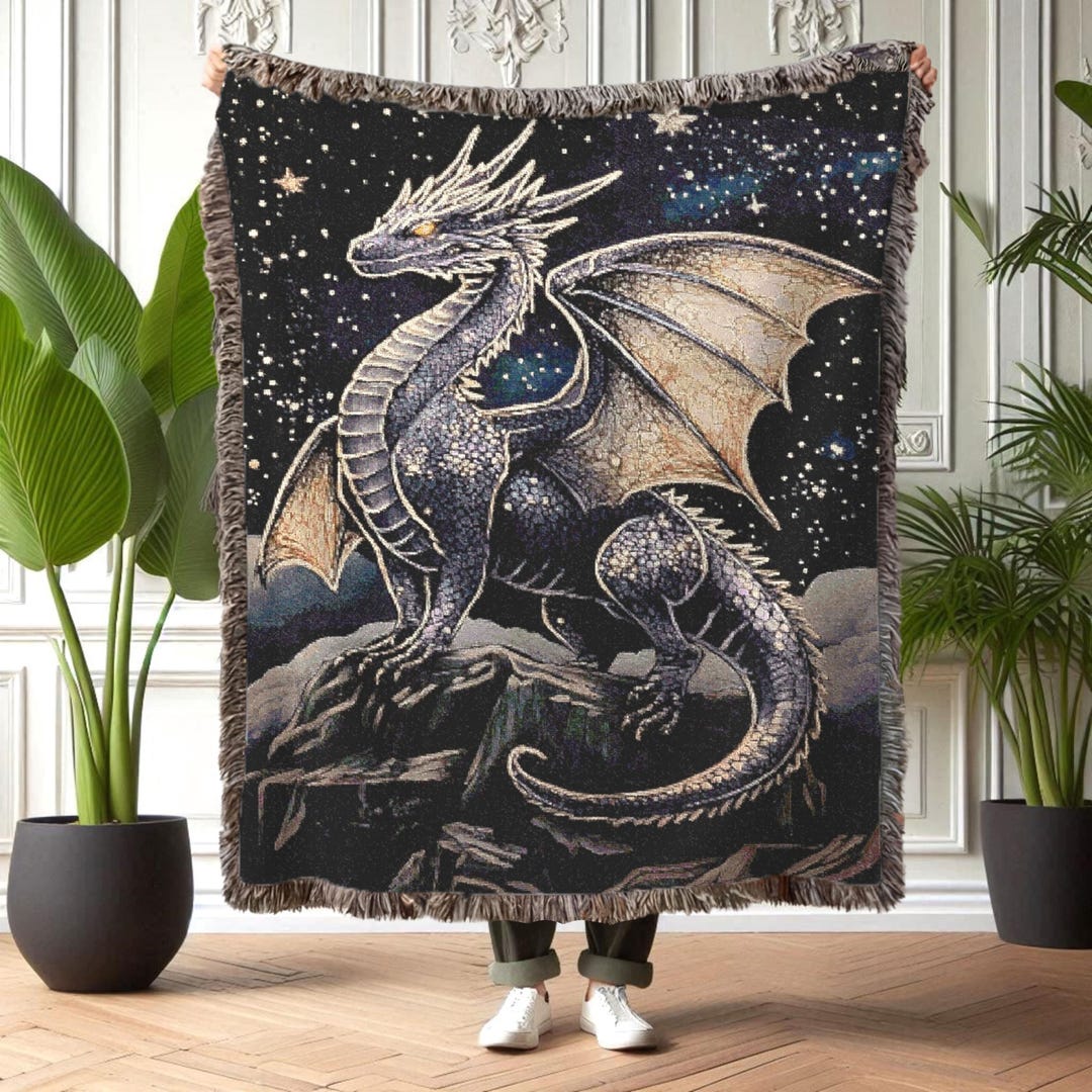 Black Dragon Cotton Woven Blanket: Fantasy Medieval Throw - Etsy