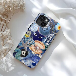 Artistic Ocean Blue iPhone Case With Abstract Starfish, Pearl Shell ...