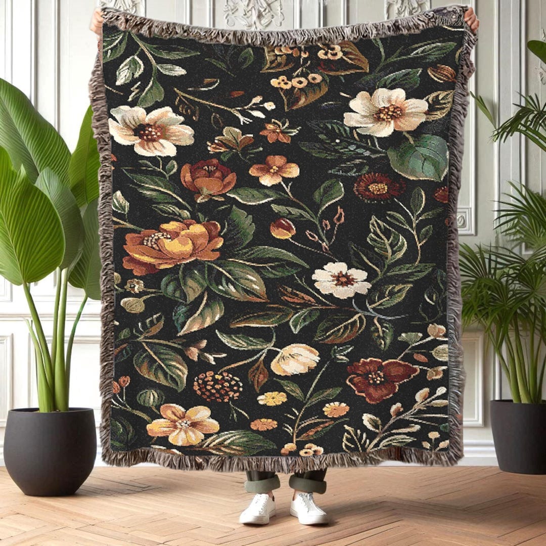 Cottagecore Floral Woven Blanket, Botanical Throw Blanket, Floral ...