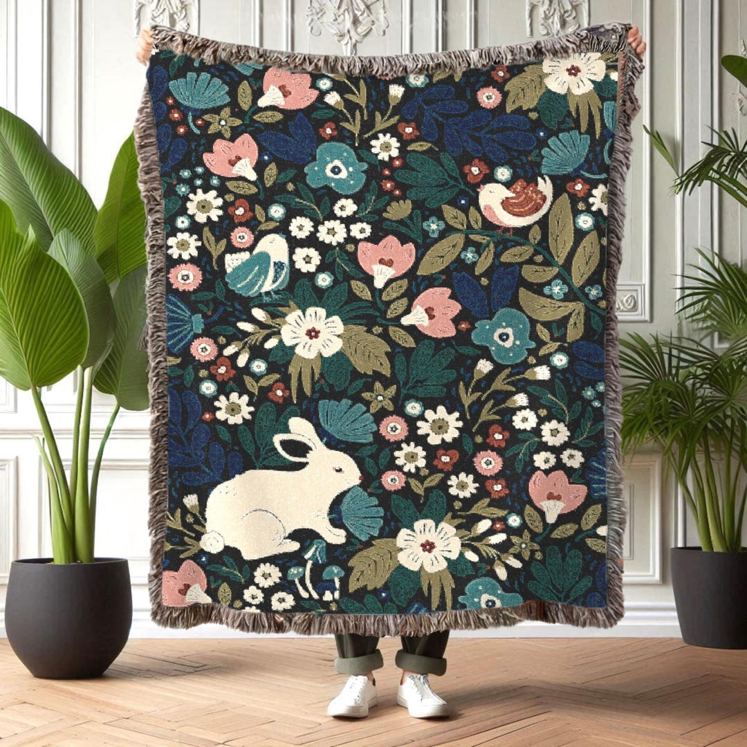 Cottagecore Floral Woven Blanket, Floral Blanket, Flower Tapestry ...