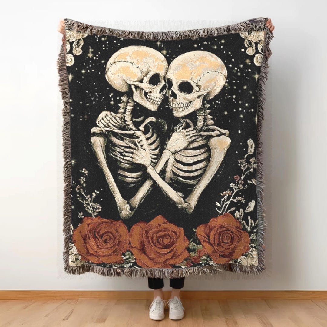 Skeleton Couple Blanket, Skeleton Woven Blanket for Couples, Couple ...