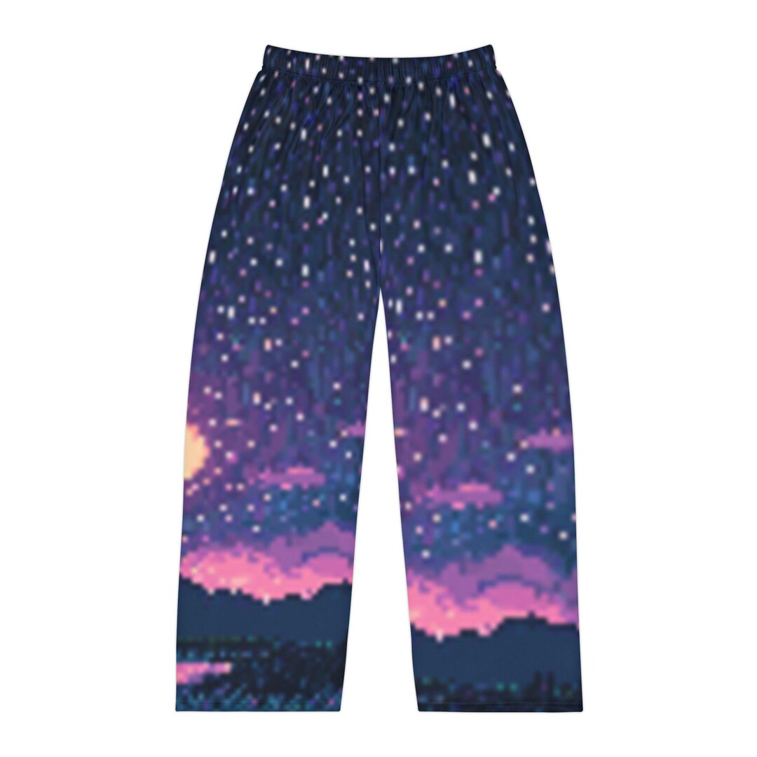 Pajama Pants Pixel Art Starry Night Pajama Pants, Relaxing Sleepwear ...
