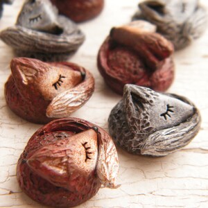 Little Red Fox bead Sleepy Woodland Critter handmade polymer | Etsy