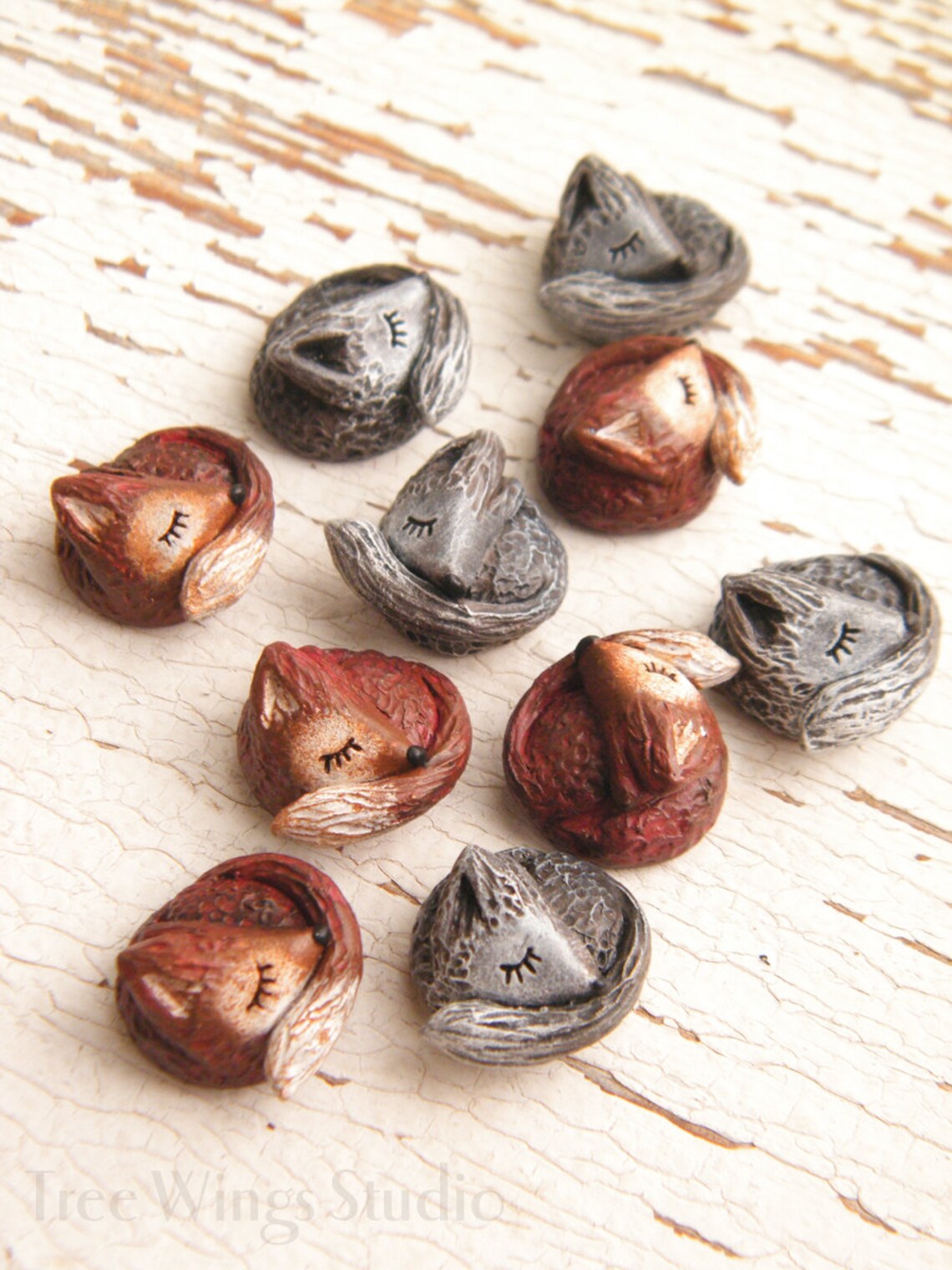 Little Red Fox bead Sleepy Woodland Critter handmade polymer | Etsy