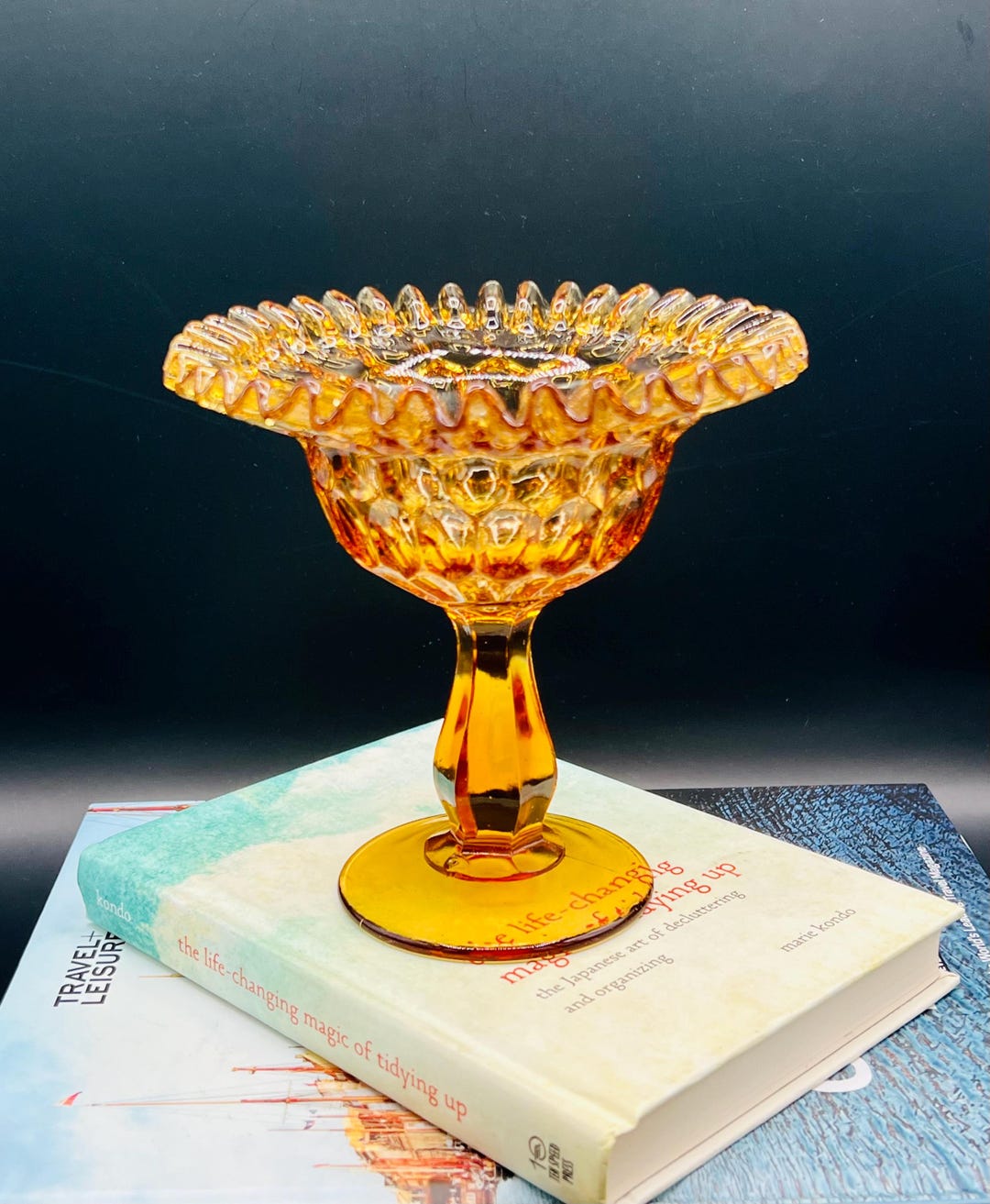 Vintage Fenton Amber Compote | Colonial Thumbprint Glass Dish ...