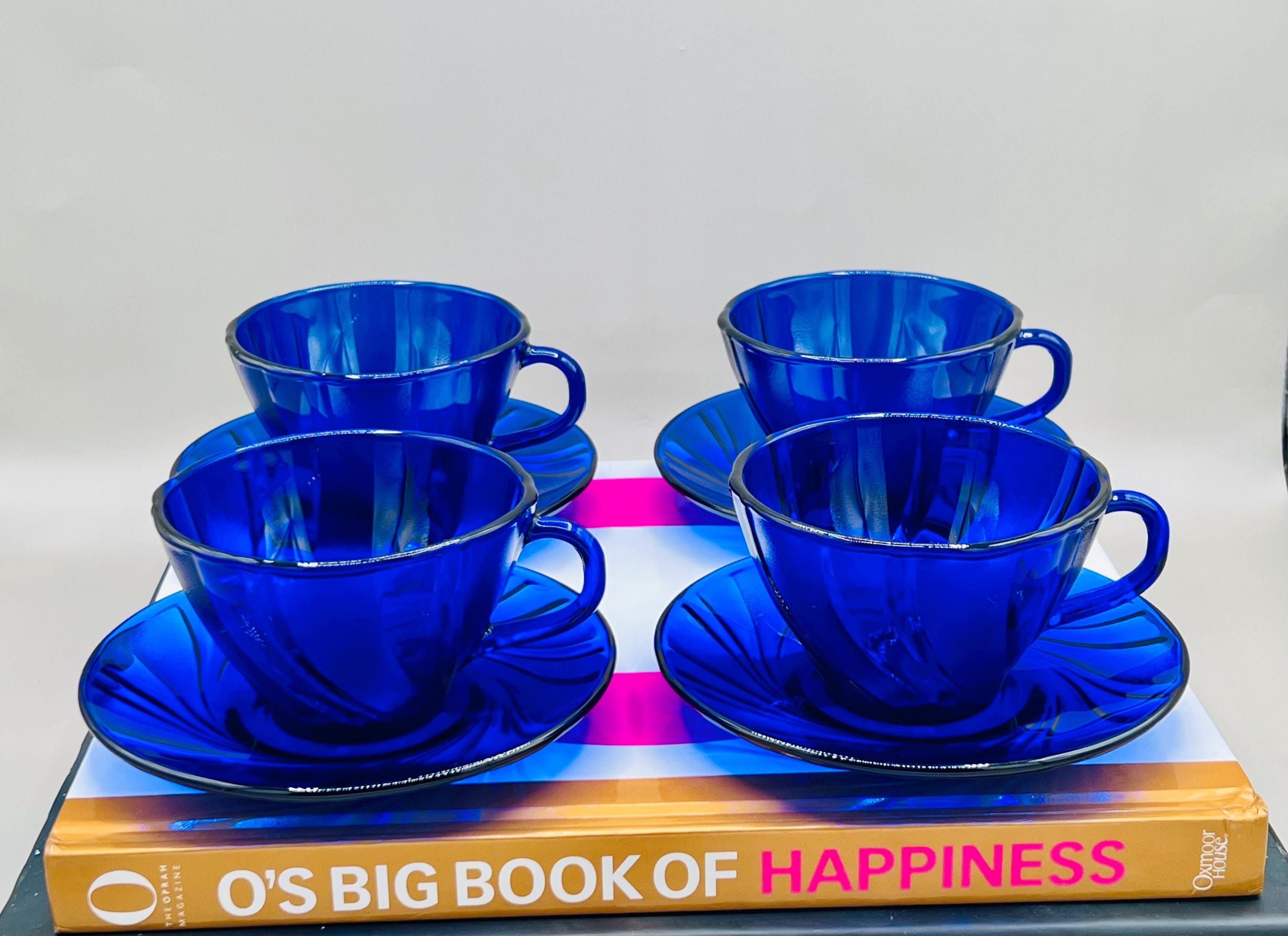 Vintage French Cobalt Blue Glass Cup & Saucer Set: Duralex Vereco ...