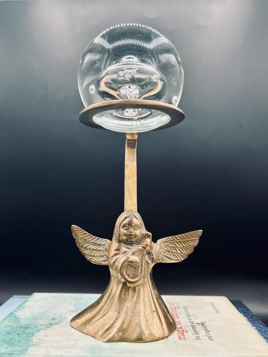 Vintage Brass Angel Stand Glass Orb | Art Deco Holiday Decor - Etsy