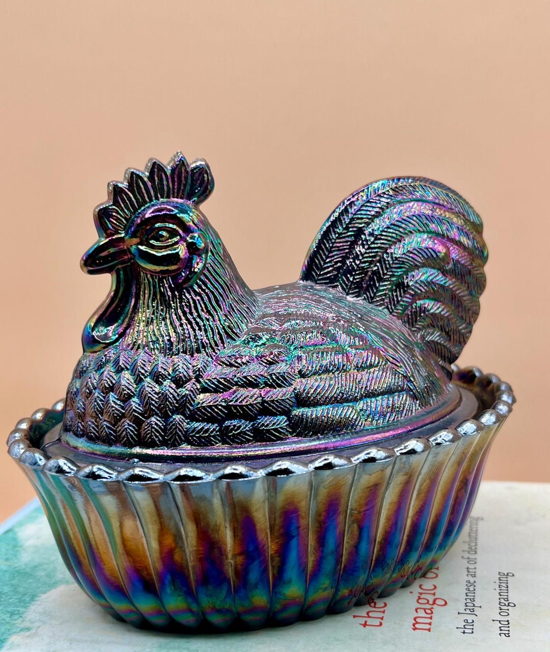 RARE Vintage Westmoreland Carnival Glass Hen Dish – Iridescent Plum ...