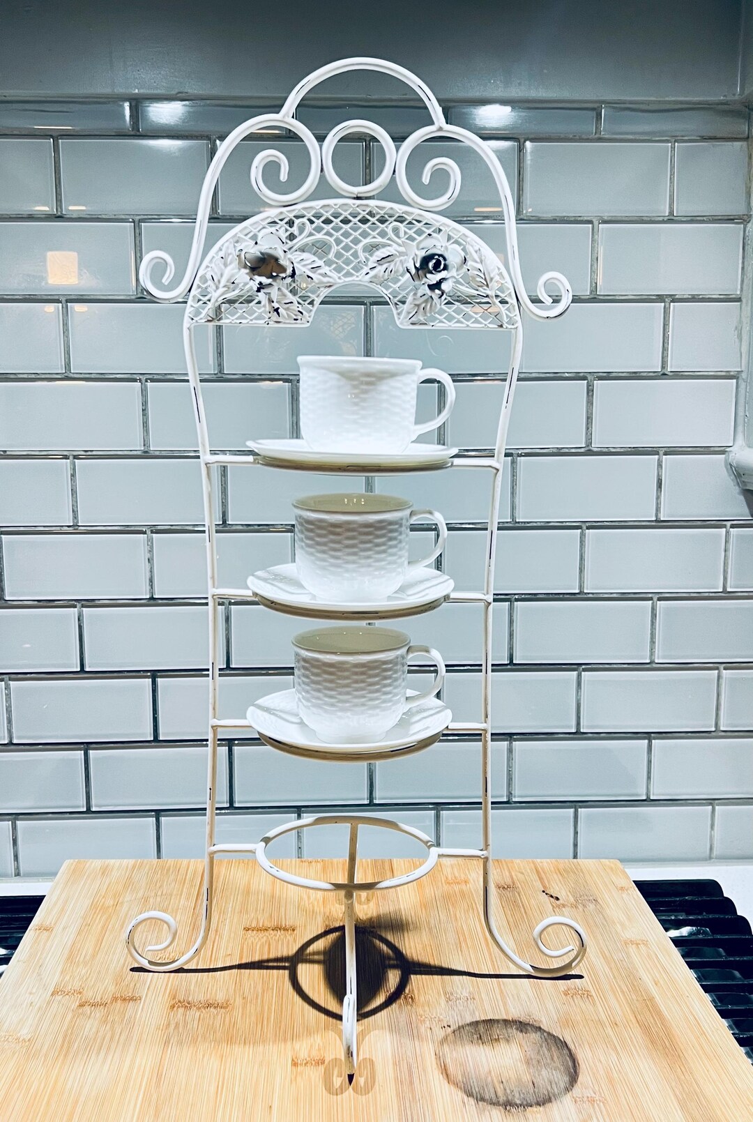 Vintage White Iron Teacup Display Stand | 4-tier Floral Rack - Etsy