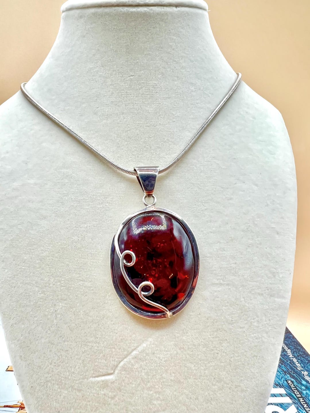 Rare Red Baltic Amber Pendant: Vintage Sterling Silver Necklace - Etsy