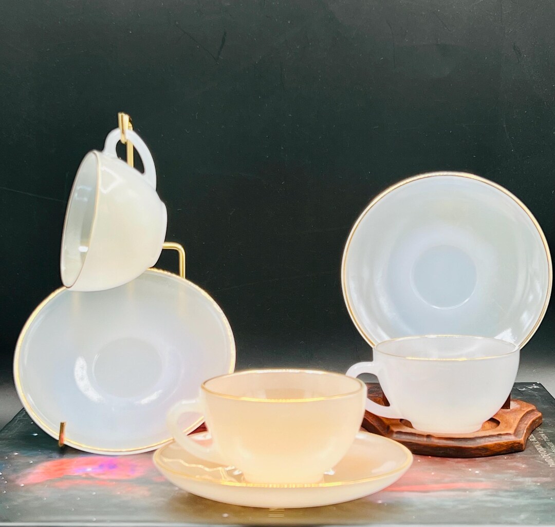 Arcopal Opaline Tea Cup Set Gold Trim | Vintage French 1960s | Mothers ...