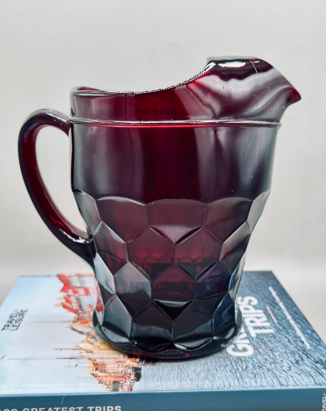 RARE Royal Ruby Pitcher – 1930s Anchor Hocking Honeycomb Glass – Bold ...