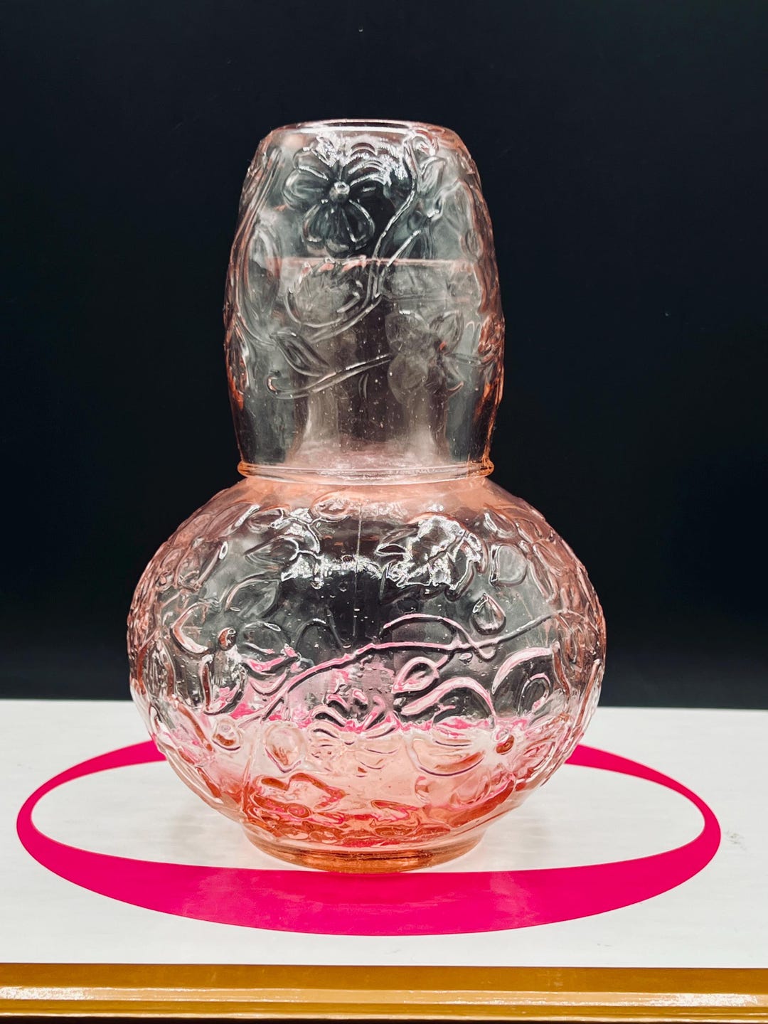RARE 1930s Pink Depression Glass Carafe & Tumbler Set| Art Deco Bedside ...