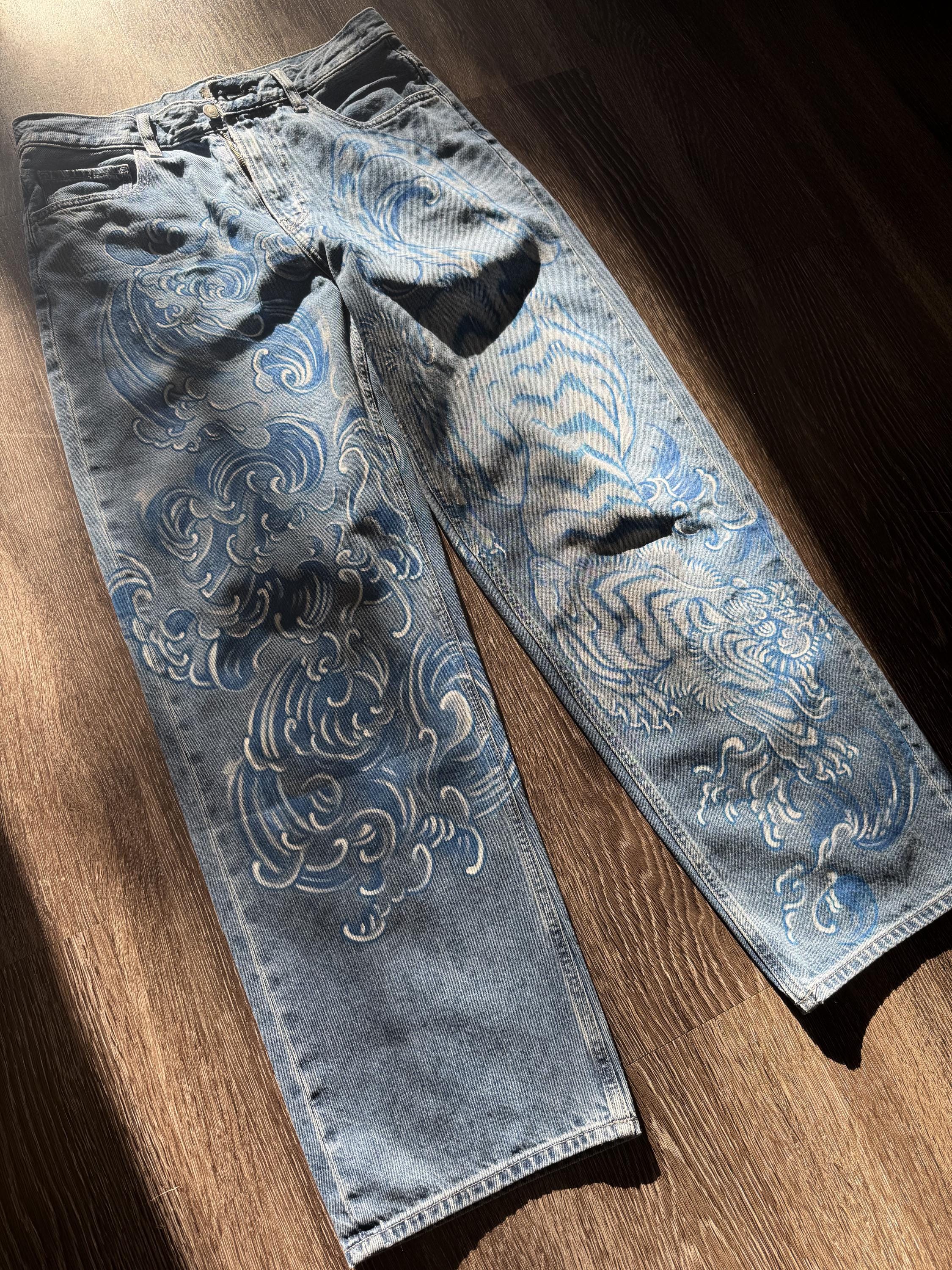Custom Painted Acrilic Graphic Jeans – Hand-painted Streetwear Pants ...