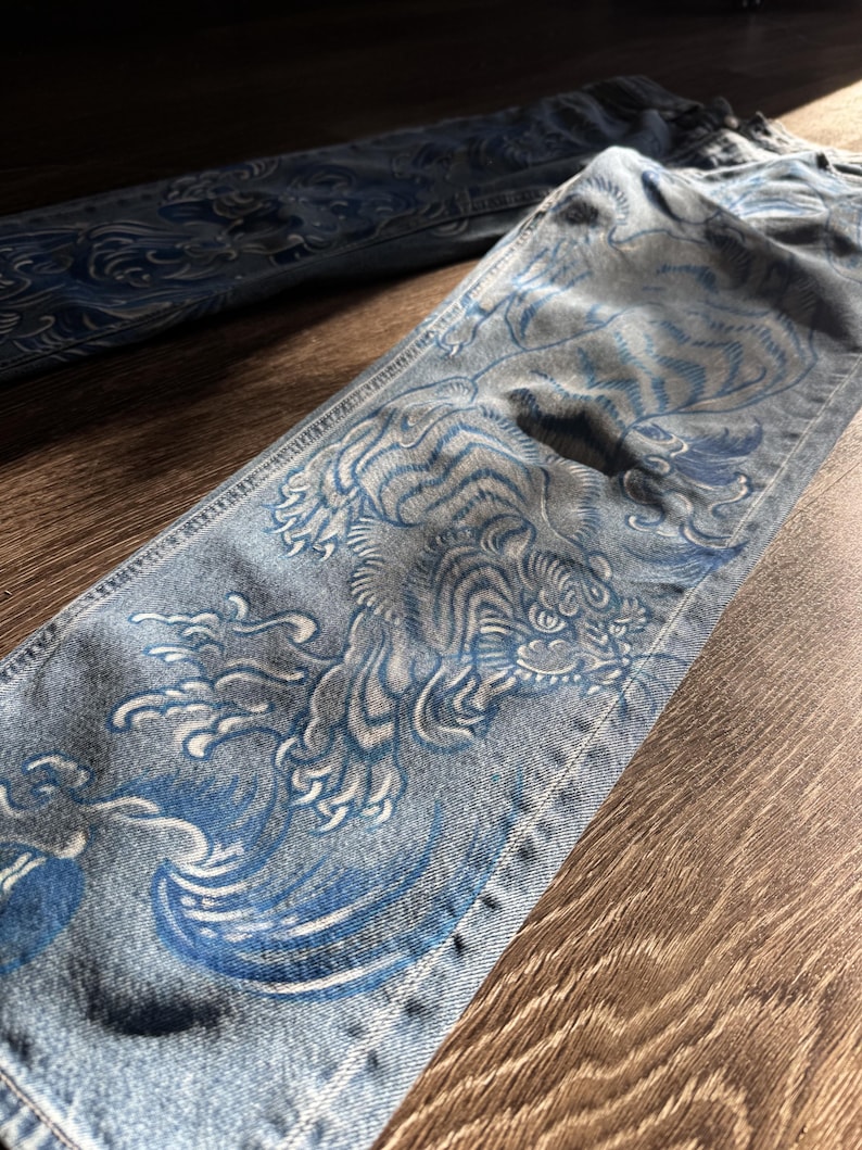Custom Painted Acrilic Graphic Jeans – Hand-painted Streetwear Pants ...