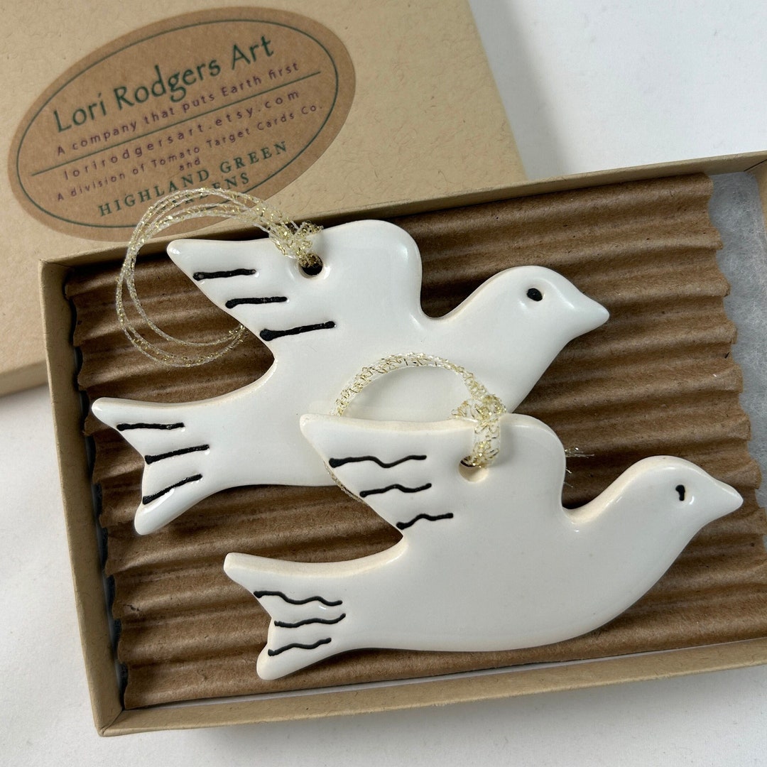White Dove Birds of Peace Porcelain Handmade Decorations two Birds ...